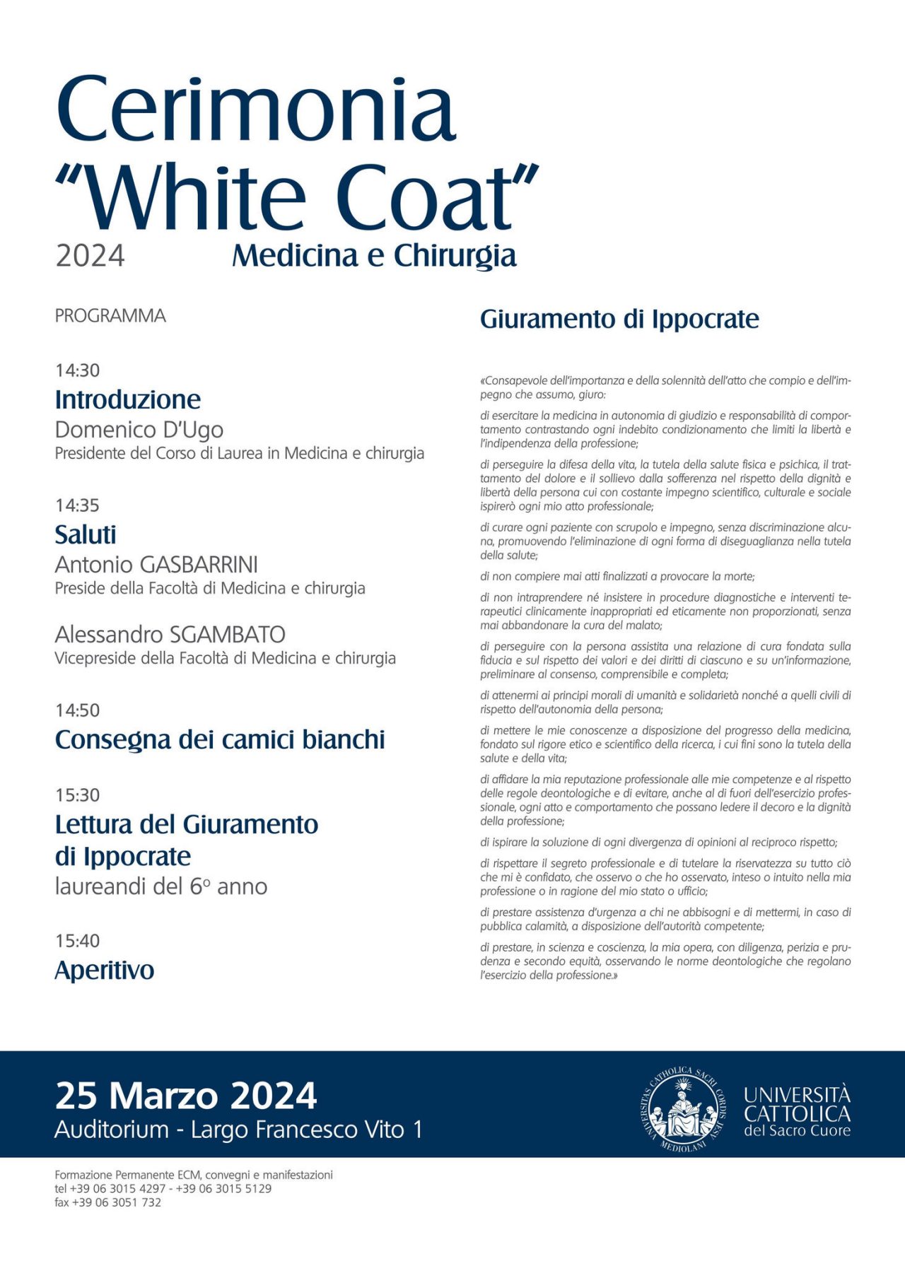 Cerimonia "White Coat" 2024 Medicina e chirurgia - Roma | Università ...