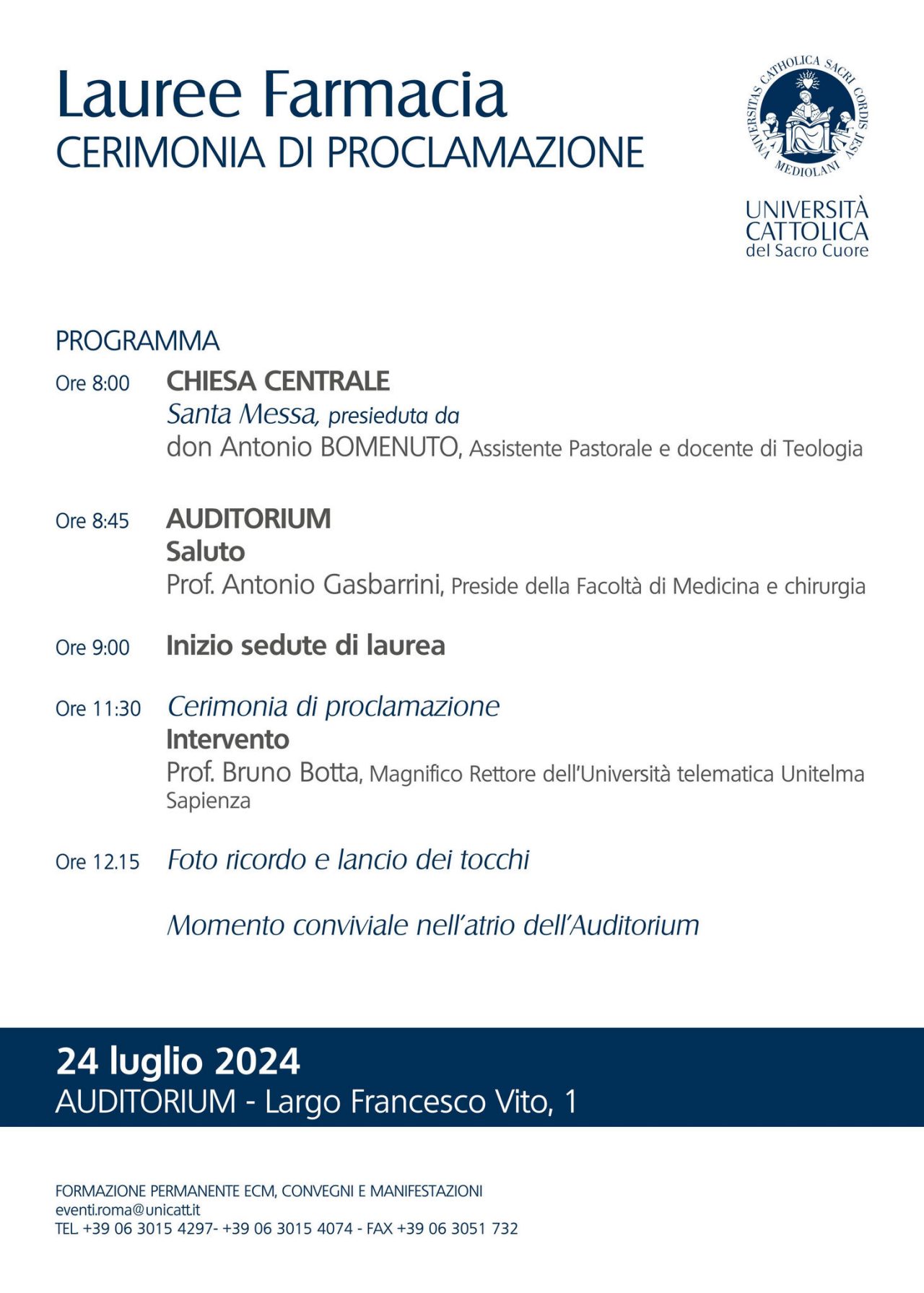 Lauree Farmacia - cerimonia di proclamazione - Roma | Università Cattolica